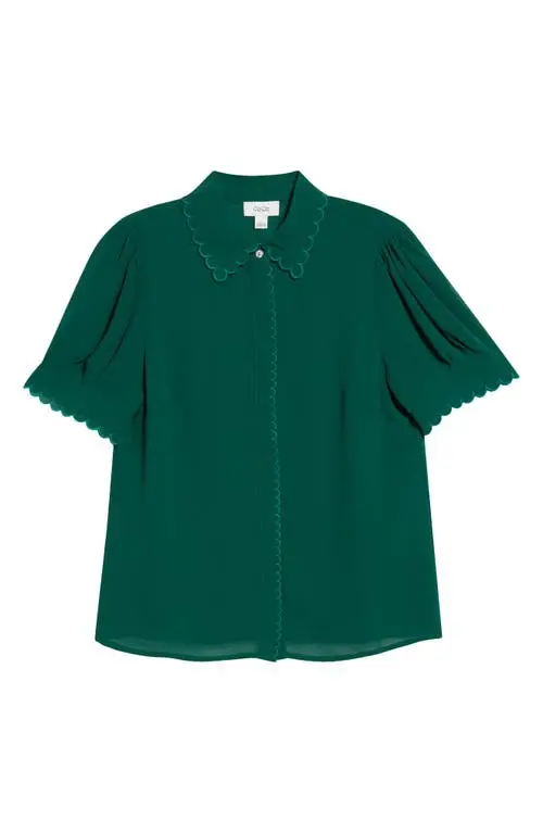 CECE DUPRAZ Scallop Trim Button-up Shirt - Forest Shadow