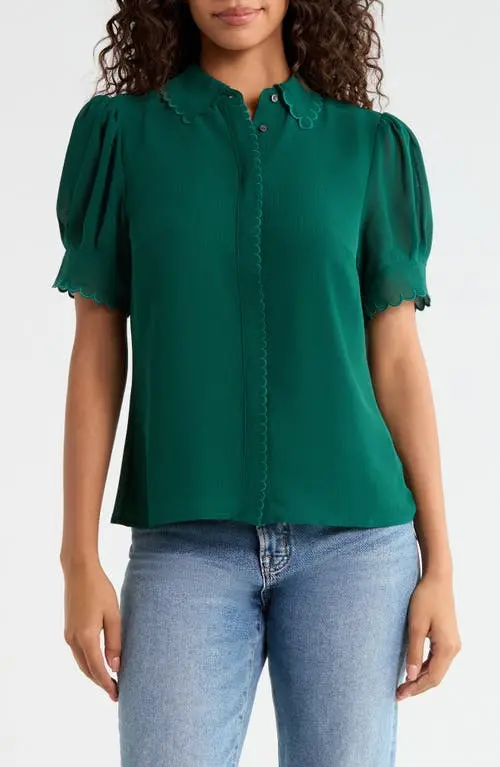 CECE DUPRAZ Scallop Trim Button-up Shirt - Forest Shadow