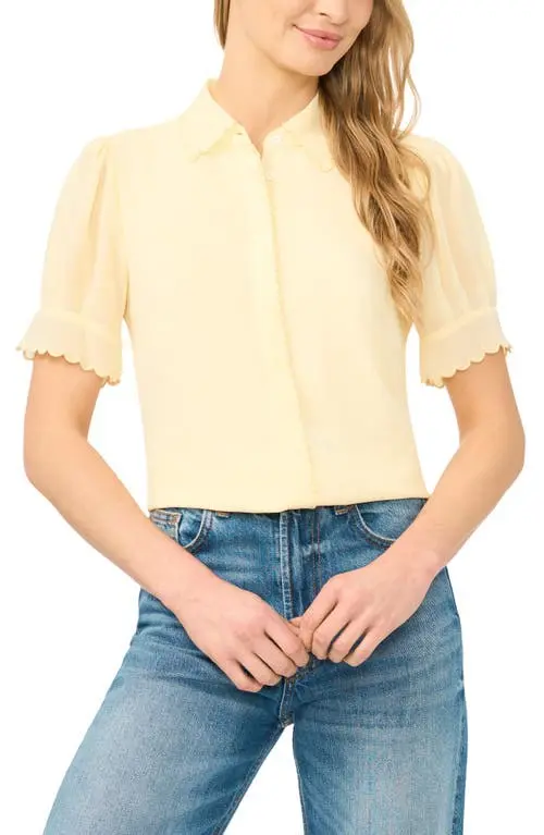 CECE DUPRAZ Scallop Trim Button-up Shirt - Lemon Drop