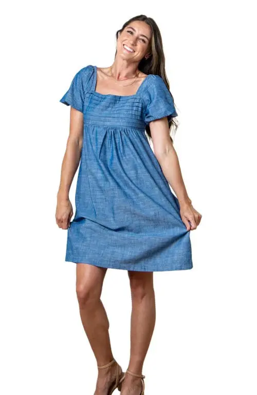 HOPE & HENRY Organic Ruched Chambray Dress