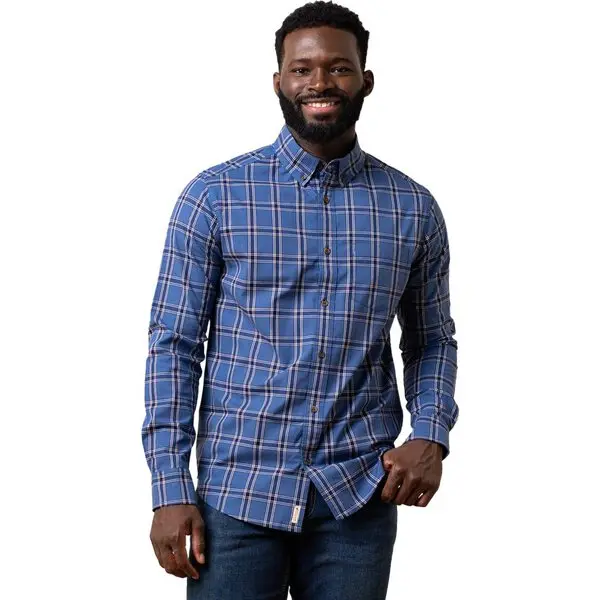 HOPE & HENRY Organic Stretch Poplin Shirt - Dark Blue Homeroom Plaid