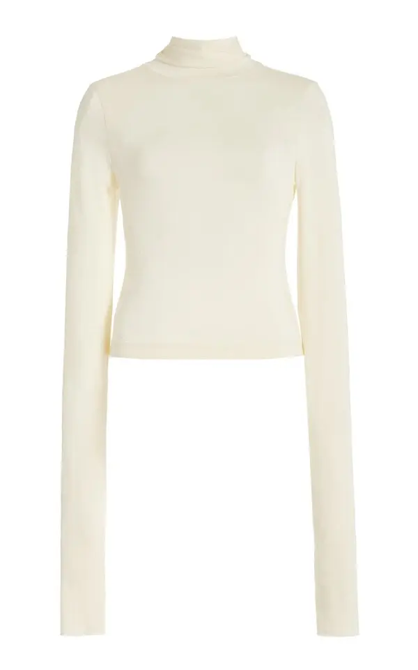 Eterne Cropped Jersey Turtleneck Top - Ivory