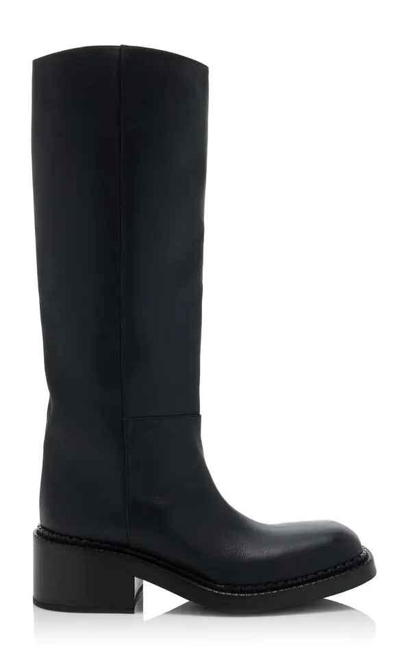 Prada Leather Knee Boots - Black