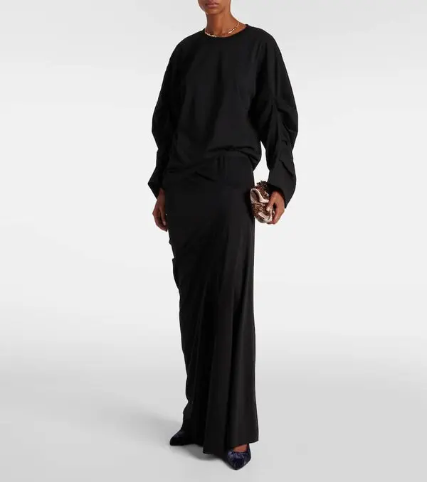 Dries Van Noten Draped Cotton Jersey Maxi Skirt
