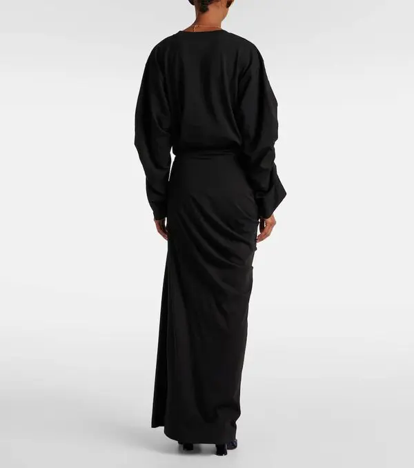 Dries Van Noten Draped Cotton Jersey Maxi Skirt