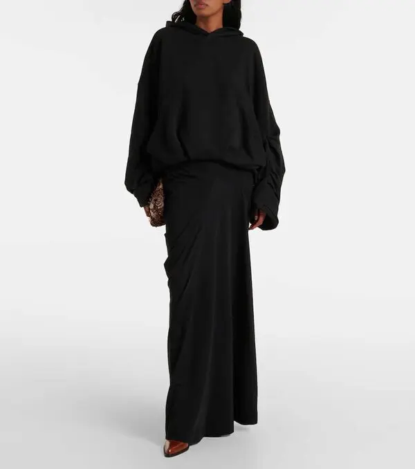 Dries Van Noten Draped Cotton Jersey Maxi Skirt