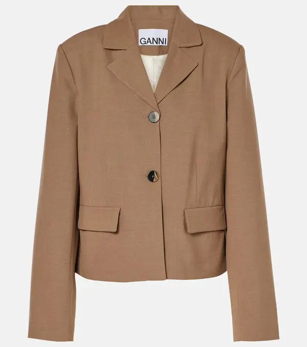 GANNI Twill Blazer - Brown