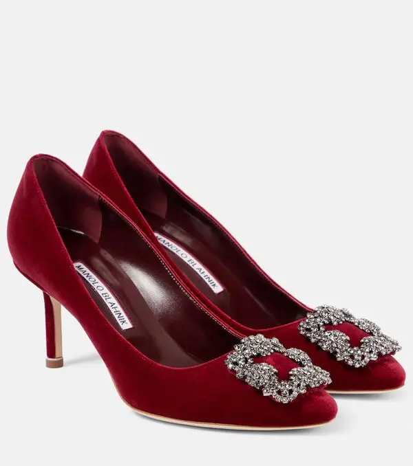 Manolo Blahnik Hangisi 70 Velvet Pumps - Burgundy