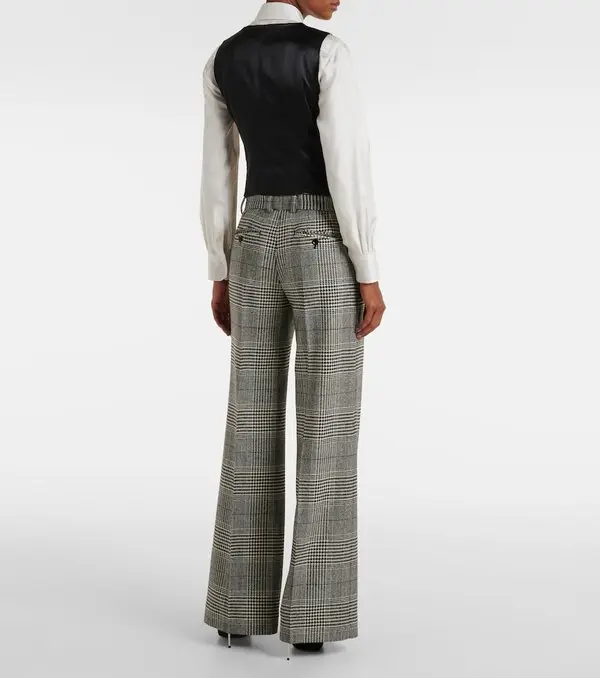 Dolce & Gabbana Prince Of Wales Wool-cashmere Flared Pants - Grey
