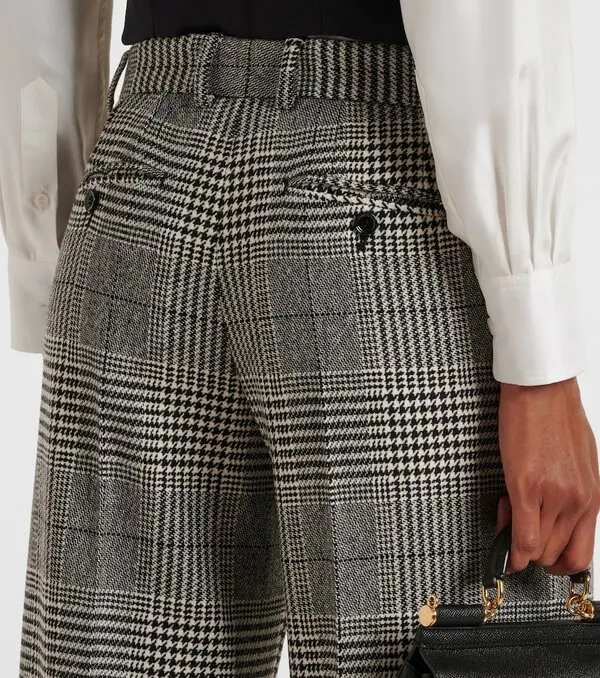 Dolce & Gabbana Prince Of Wales Wool-cashmere Flared Pants - Grey