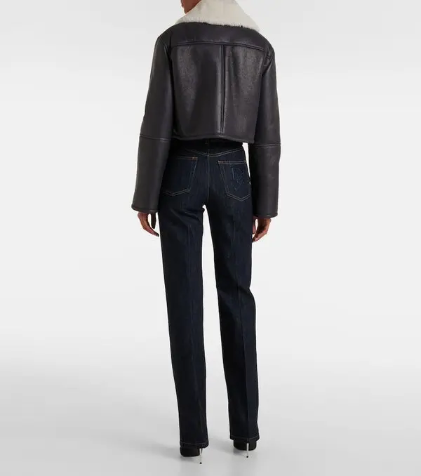 Dolce & Gabbana Shearling-trimmed Cropped Leather Jacket