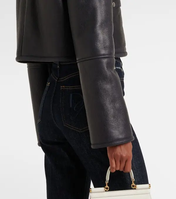 Dolce & Gabbana Shearling-trimmed Cropped Leather Jacket