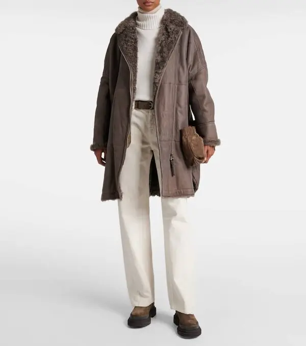 Brunello Cucinelli Shearling-lined Leather Coat