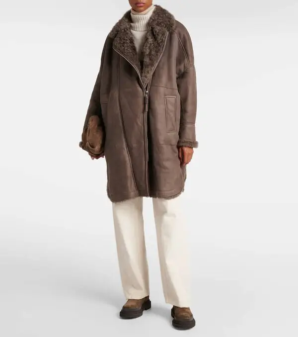 Brunello Cucinelli Shearling-lined Leather Coat