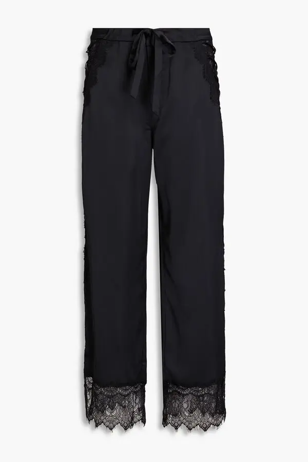 Simkhai Eva Lace-trimmed Satin Wide-leg Pants
