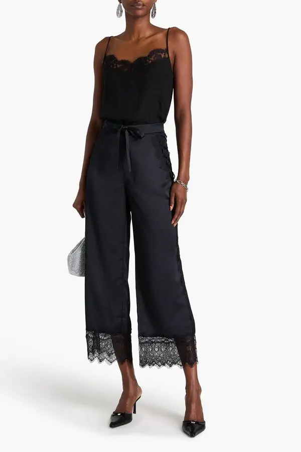 Simkhai Eva Lace-trimmed Satin Wide-leg Pants