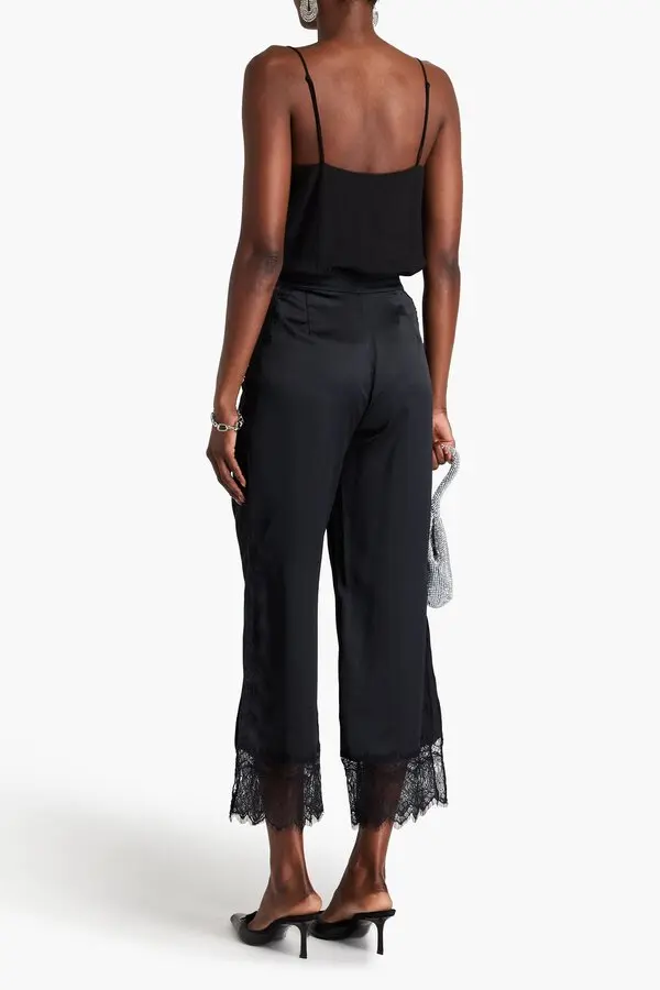 Simkhai Eva Lace-trimmed Satin Wide-leg Pants