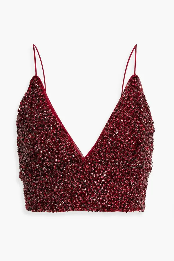 Alice + Olivia Alice Olivia Carli Embellished Mesh Bra Top - Merlot