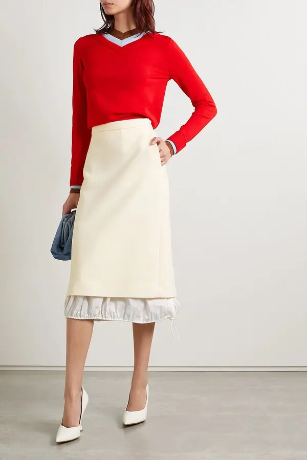 Tory Burch Silk-trimmed Wool Midi Skirt - Cream