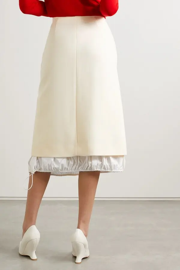 Tory Burch Silk-trimmed Wool Midi Skirt - Cream