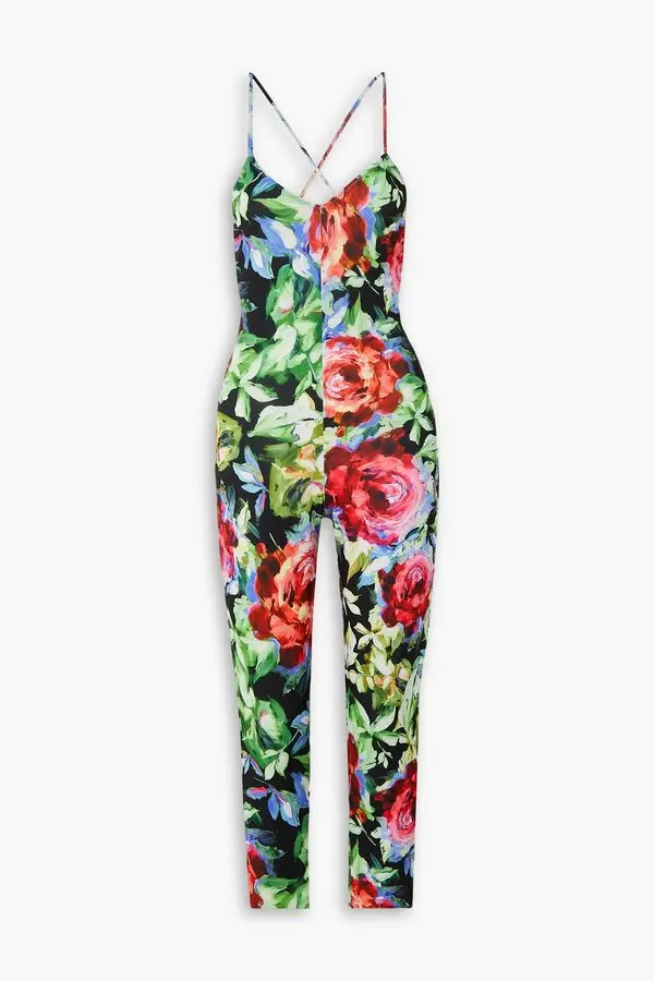 Norma Kamali Fara Floral-print Stretch-jersey Jumpsuit - Green