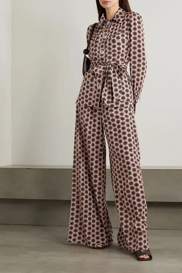 Anna Mason Hannah Pleated Printed Silk Crepe De Chine Pants