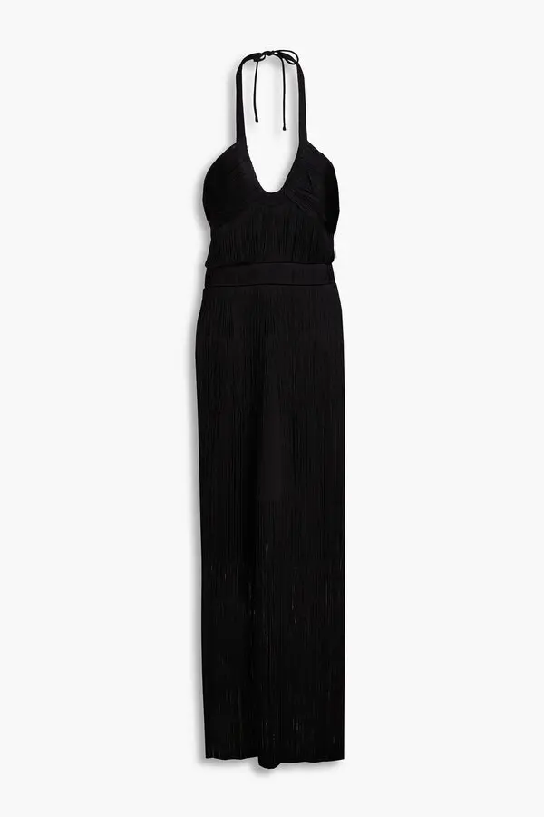 Simkhai Baldwin Fringed Draped Crepe Halterneck Maxi Dress