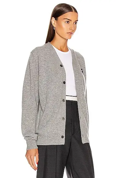 Play Comme Des Garcon Wool Cardigan With Heart Emblem - Light Gray