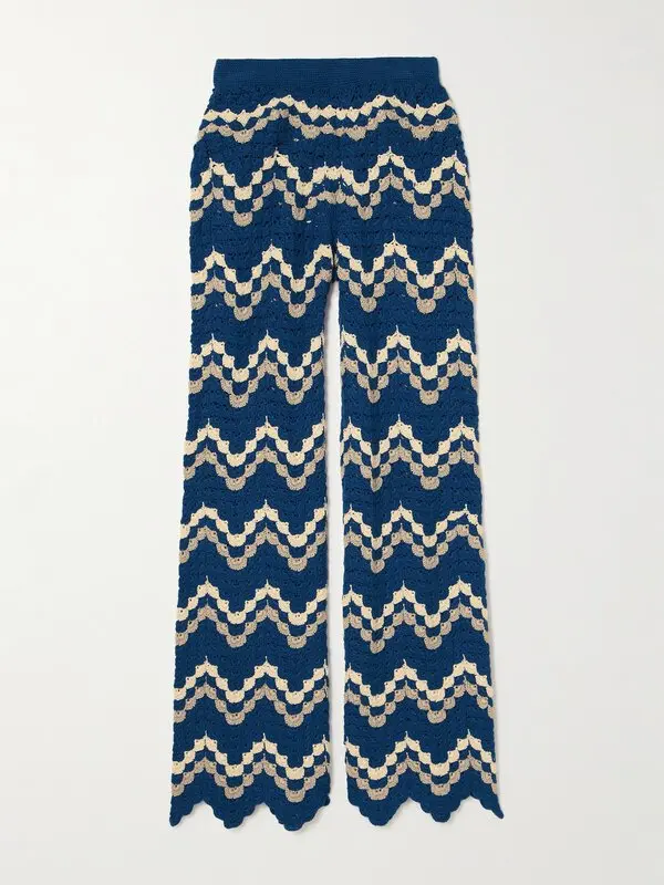 Escvdo Safi Scalloped Crocheted Organic Cotton Bootcut Pants