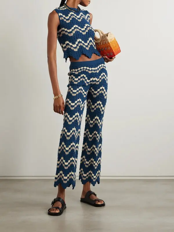 Escvdo Safi Scalloped Crocheted Organic Cotton Bootcut Pants