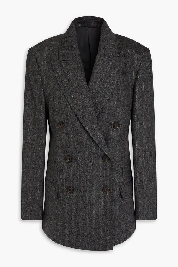 Brunello Cucinelli Double-breasted Metallic Pinstriped Twill Blazer - Dark Gray