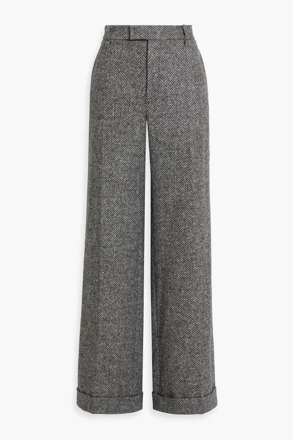 Brunello Cucinelli Herringbone Tweed Wide-leg Pants - Gray