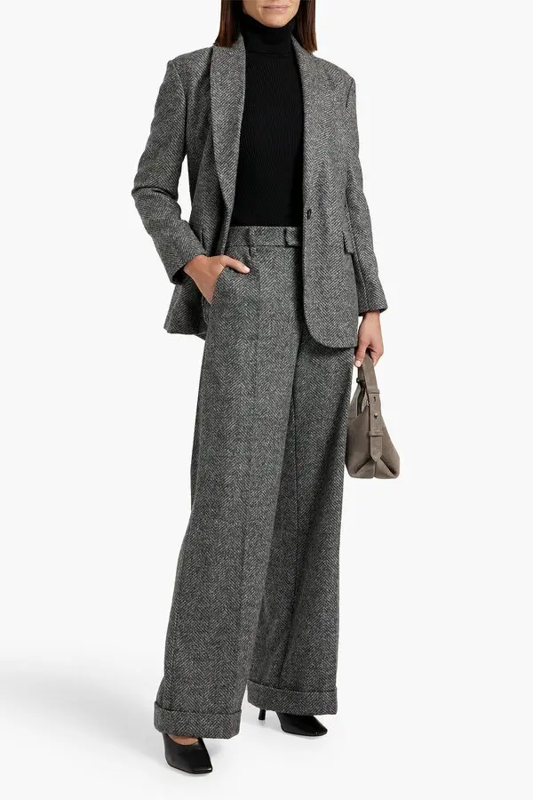 Brunello Cucinelli Herringbone Tweed Wide-leg Pants - Gray