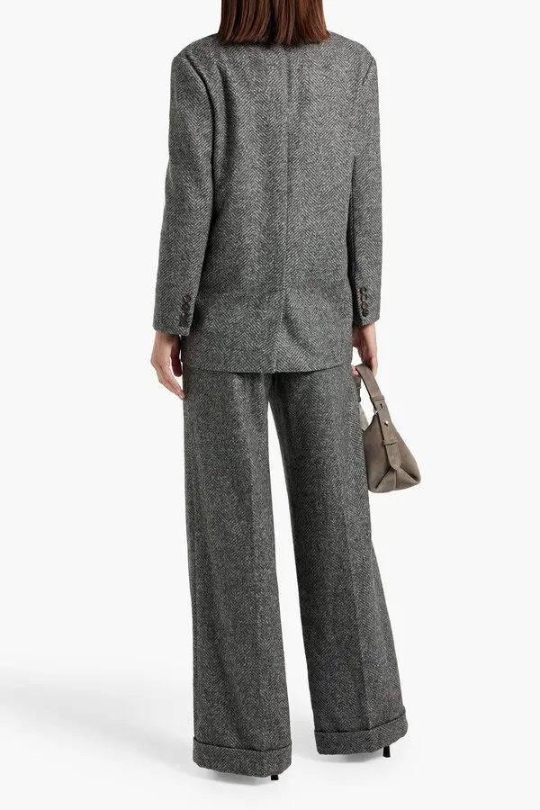 Brunello Cucinelli Herringbone Tweed Wide-leg Pants - Gray