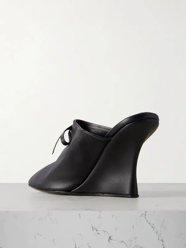 Marie Adam-Leenaerdt Bow-embellished Leather Wedge Mules