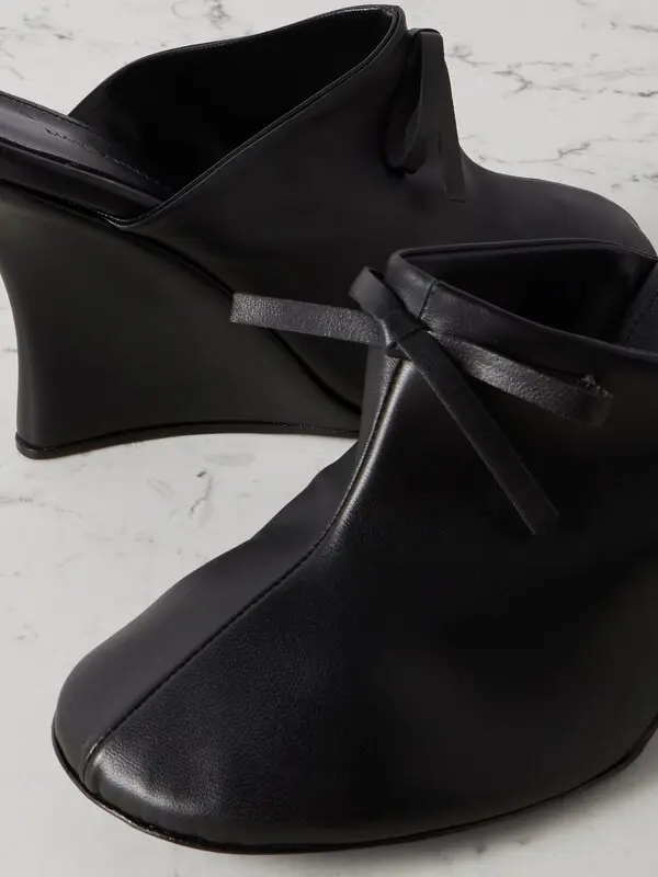 Marie Adam-Leenaerdt Bow-embellished Leather Wedge Mules