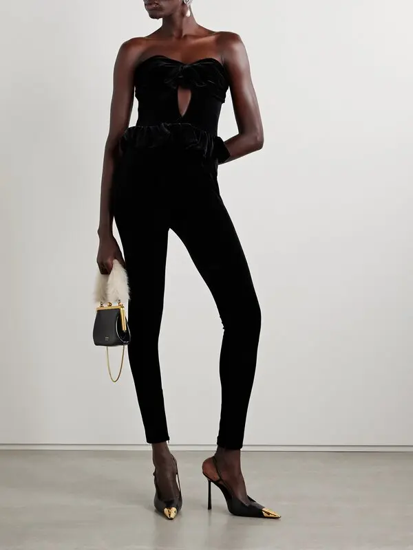 Alessandra Rich Strapless Bow-detailed Velvet Jumpsuit