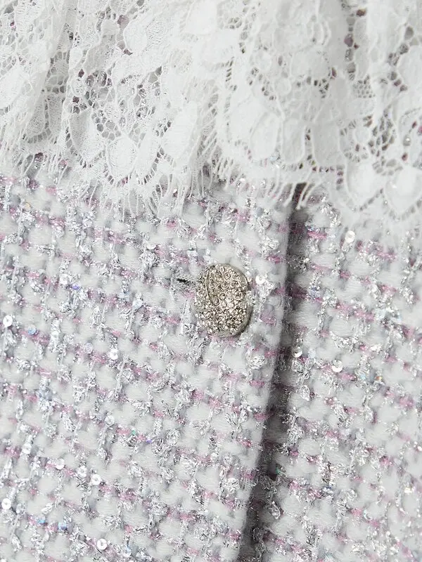 Alessandra Rich Off-the-shoulder Lace-trimmed Sequin-embellished Metallic Tweed Jacket