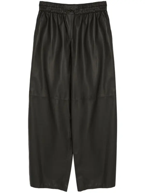 YVES SALOMON Leather Wide-leg Trousers - Black