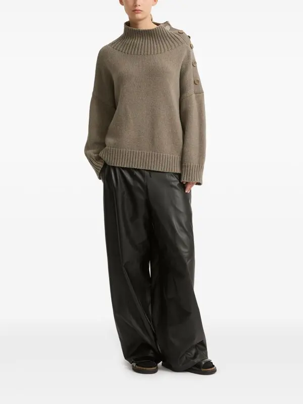YVES SALOMON Leather Wide-leg Trousers - Black
