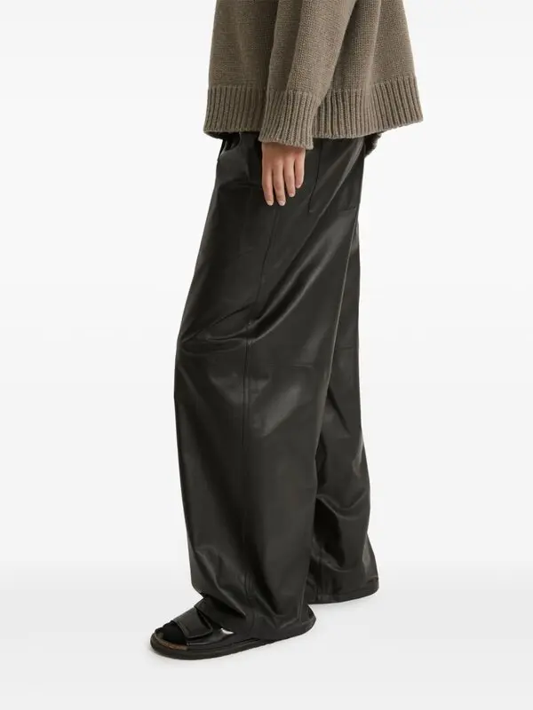 YVES SALOMON Leather Wide-leg Trousers - Black