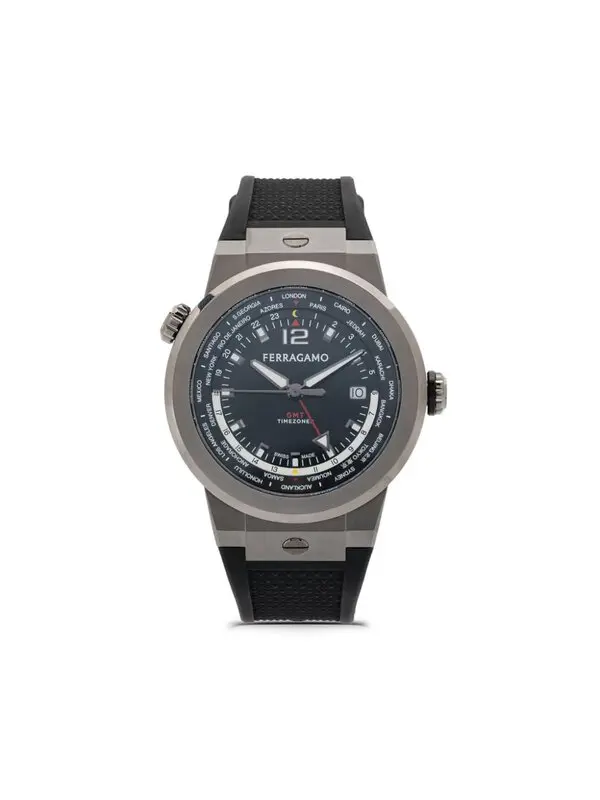 FERRAGAMO F-80 Worldtime 43mm Strap Watch - Black