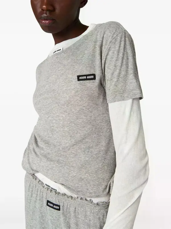 Miu Miu Ribbed Jersey T-shirt - Grey