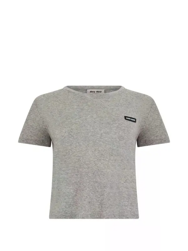Miu Miu Ribbed Jersey T-shirt With Logo Patch - Grey