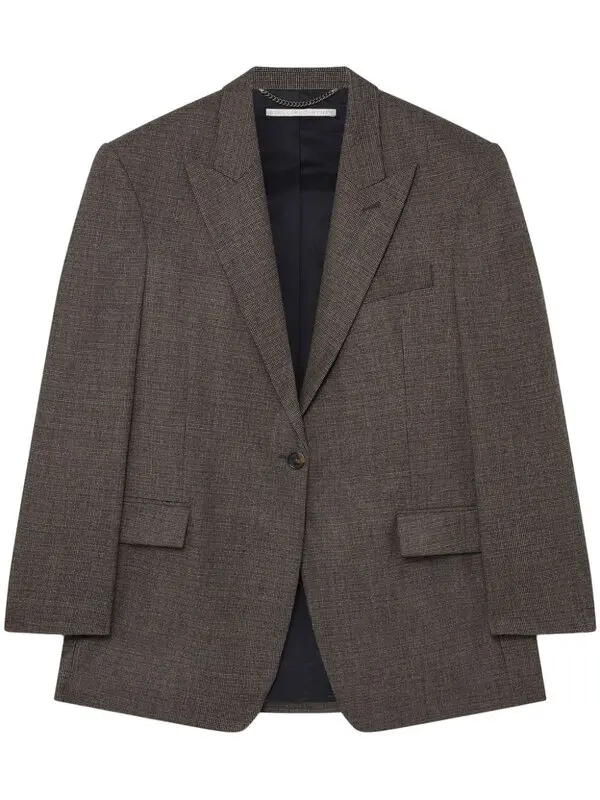 Stella McCartney Single-breasted Houndstooth Wool Blazer - Brown