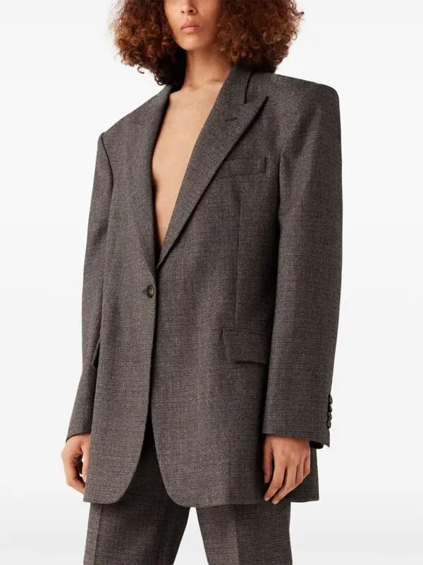 Stella McCartney Single-breasted Houndstooth Wool Blazer - Brown