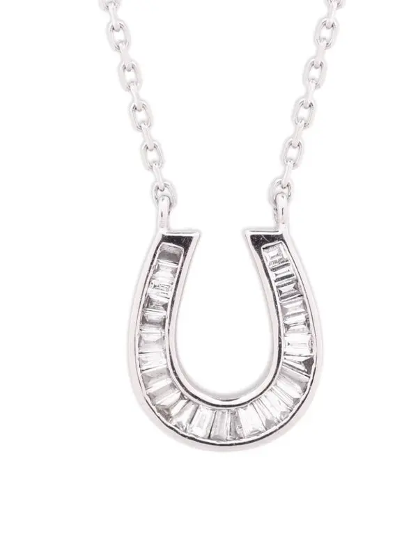KAMUSHKI 18kt White Gold Diamond Horseshoe Pendant Necklace - Silver