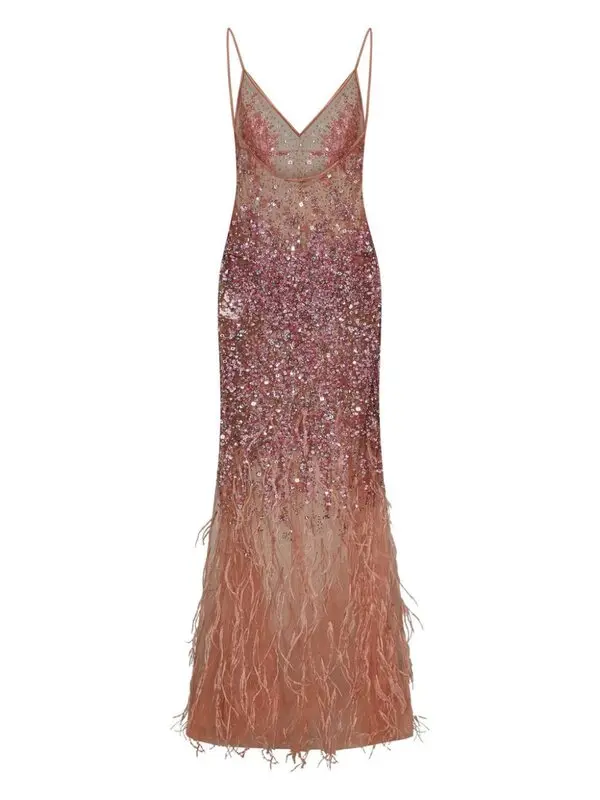 ROOM76 Sequin-feather Embellished V-neck Dress - Pink