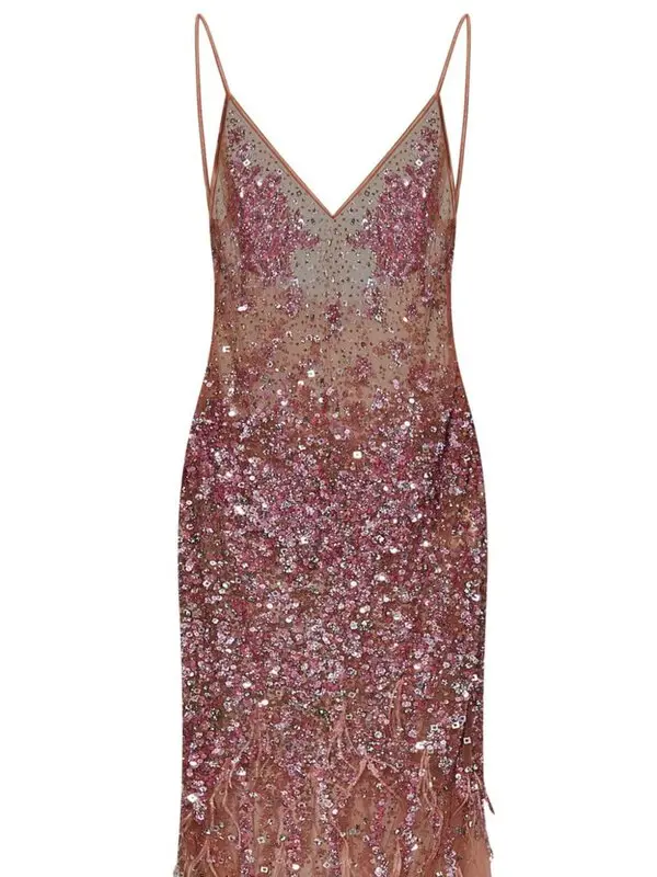 ROOM76 Sequin-feather Embellished V-neck Dress - Pink