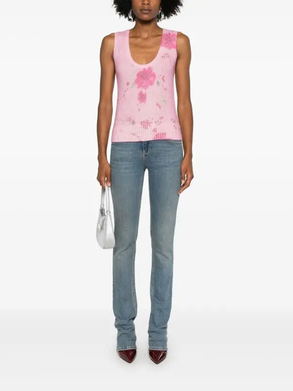 Blumarine Roses-print Tank Top - Pink